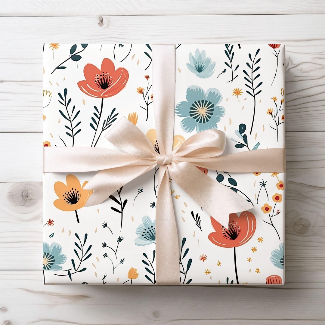 Floral Wrapping Papers, Floral Boho Wildflower Minimal Wrapping Paper ...