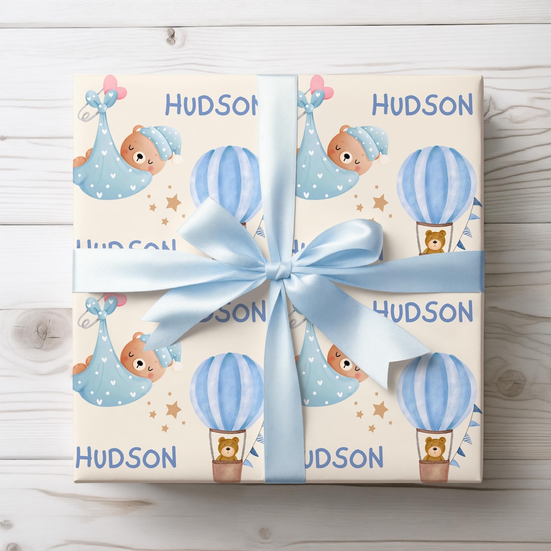 Teddy Bear Wrapping Paper Roll, Personalized Baby Shower Gift Wrap ...