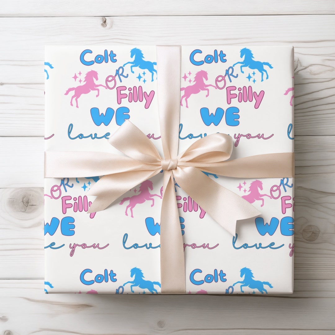 Personalized Colt or Filly Gender Reveal Wrapping Paper, Country Themed ...