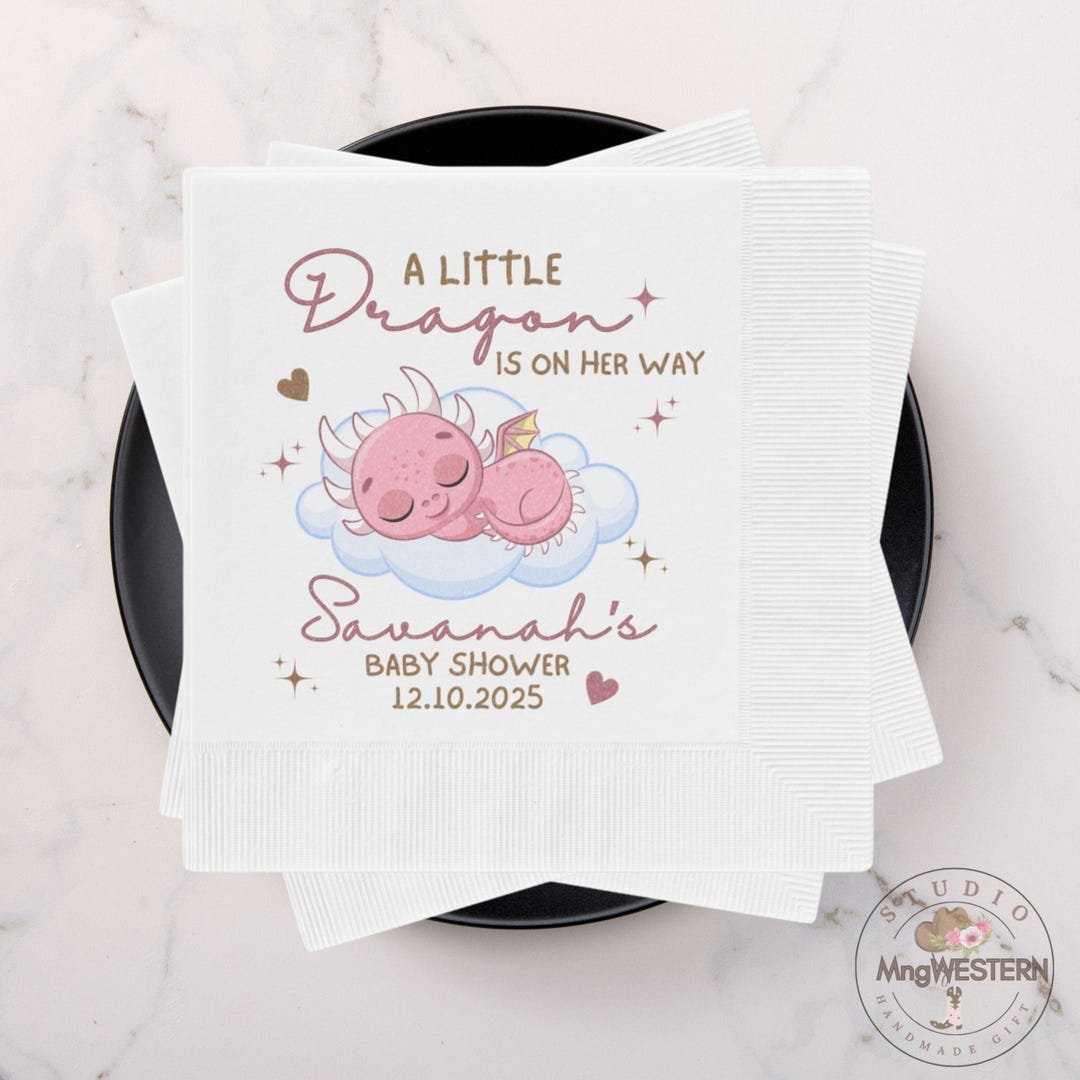 Personalized Baby Shower Dragon Napkins: Party Decor, Baby Girl - Etsy