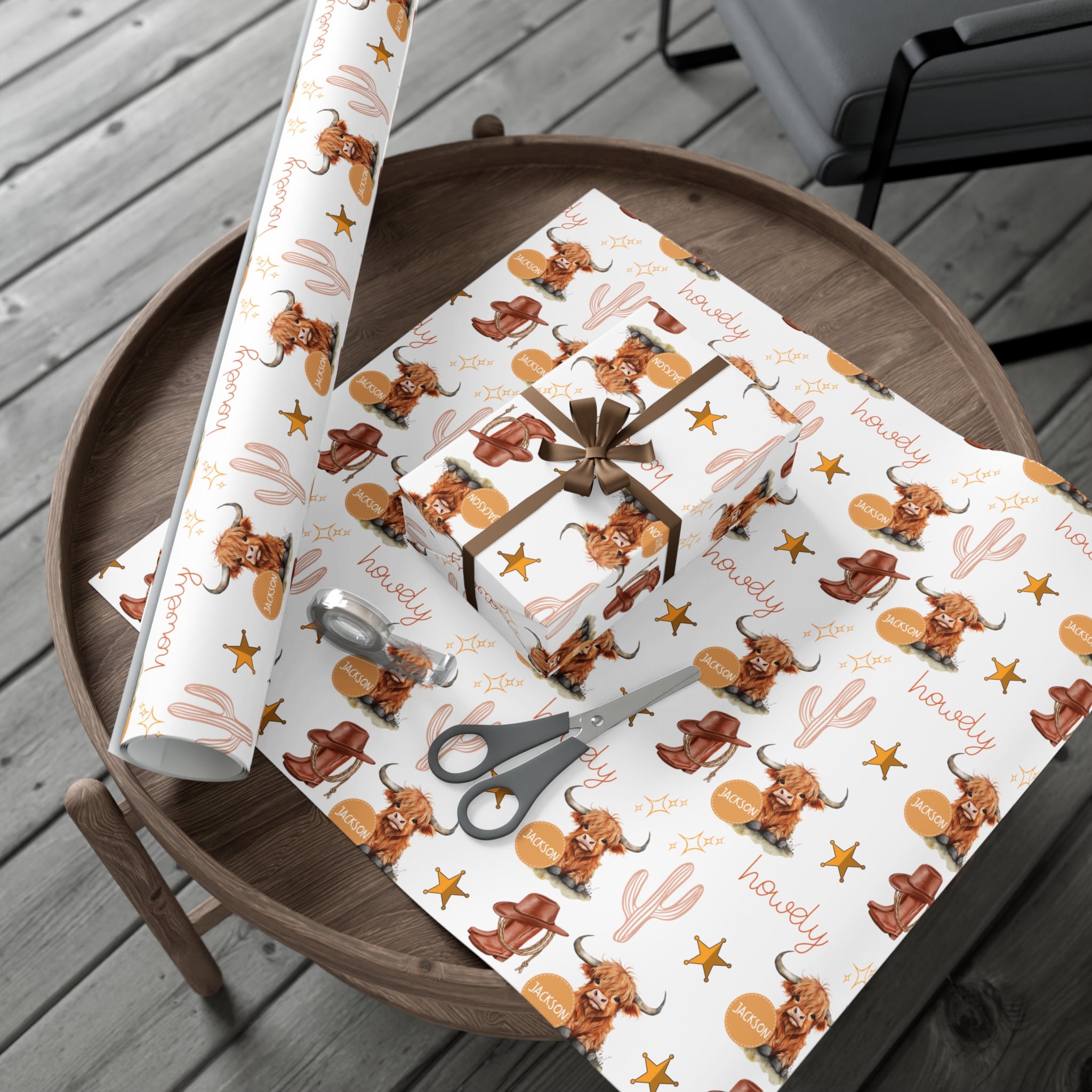 Custom Gift Wrap Papers With Name, Personalization Highland Cow ...