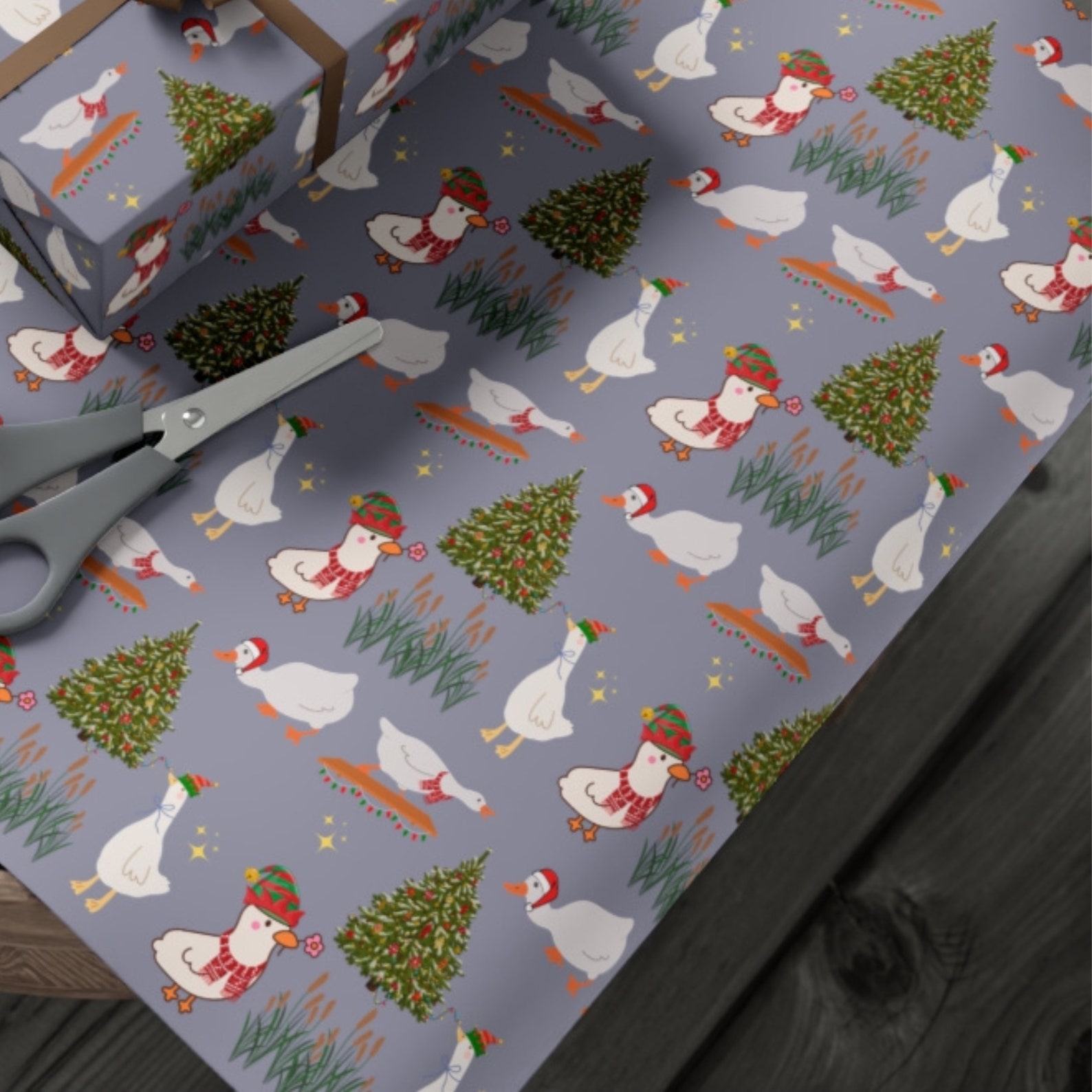 Vintage Silly Goose Christmas Wrapping Paper, Personalized Country ...