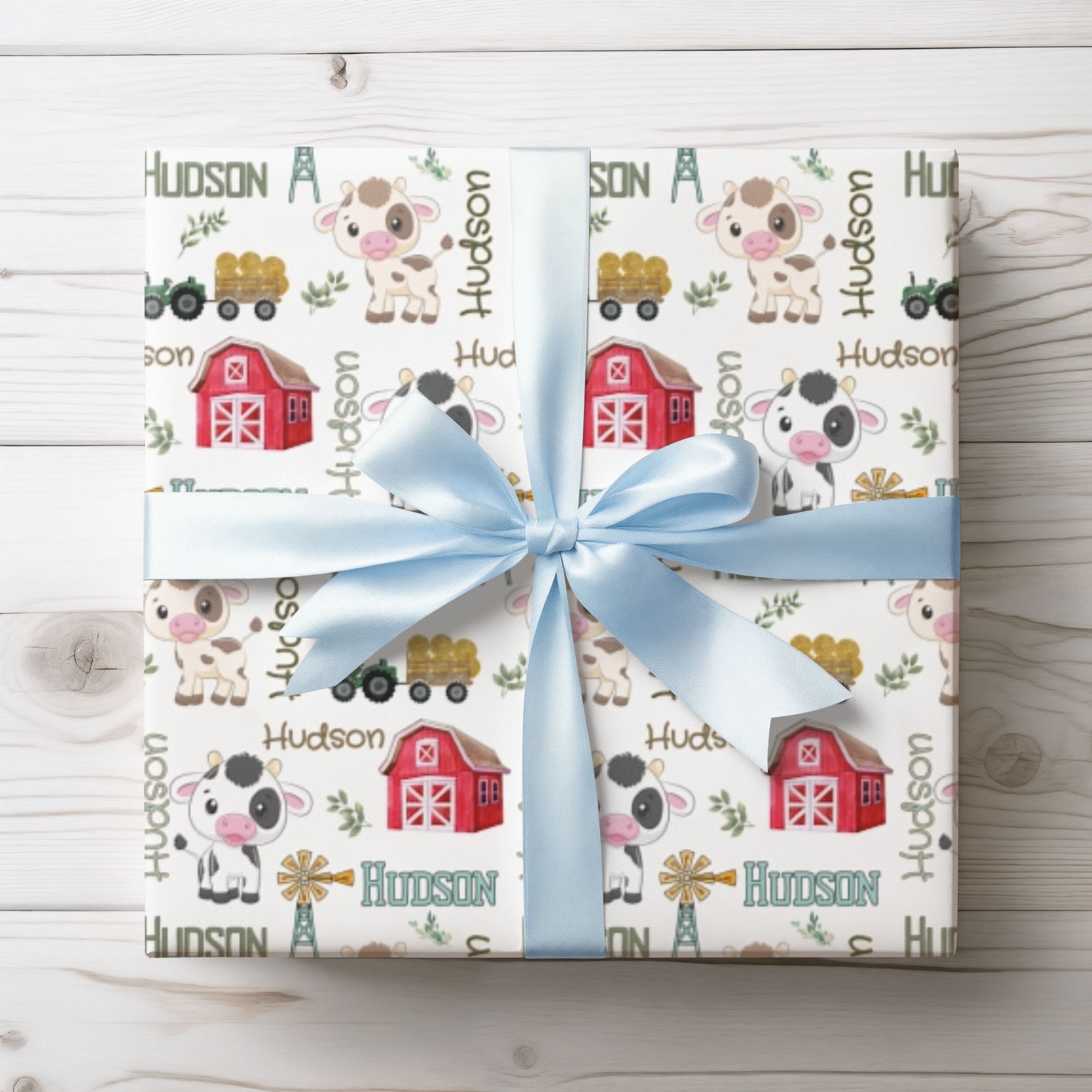 Personalized Cow Wrapping Paper, Farm Theme Baby Shower, Red Barn ...