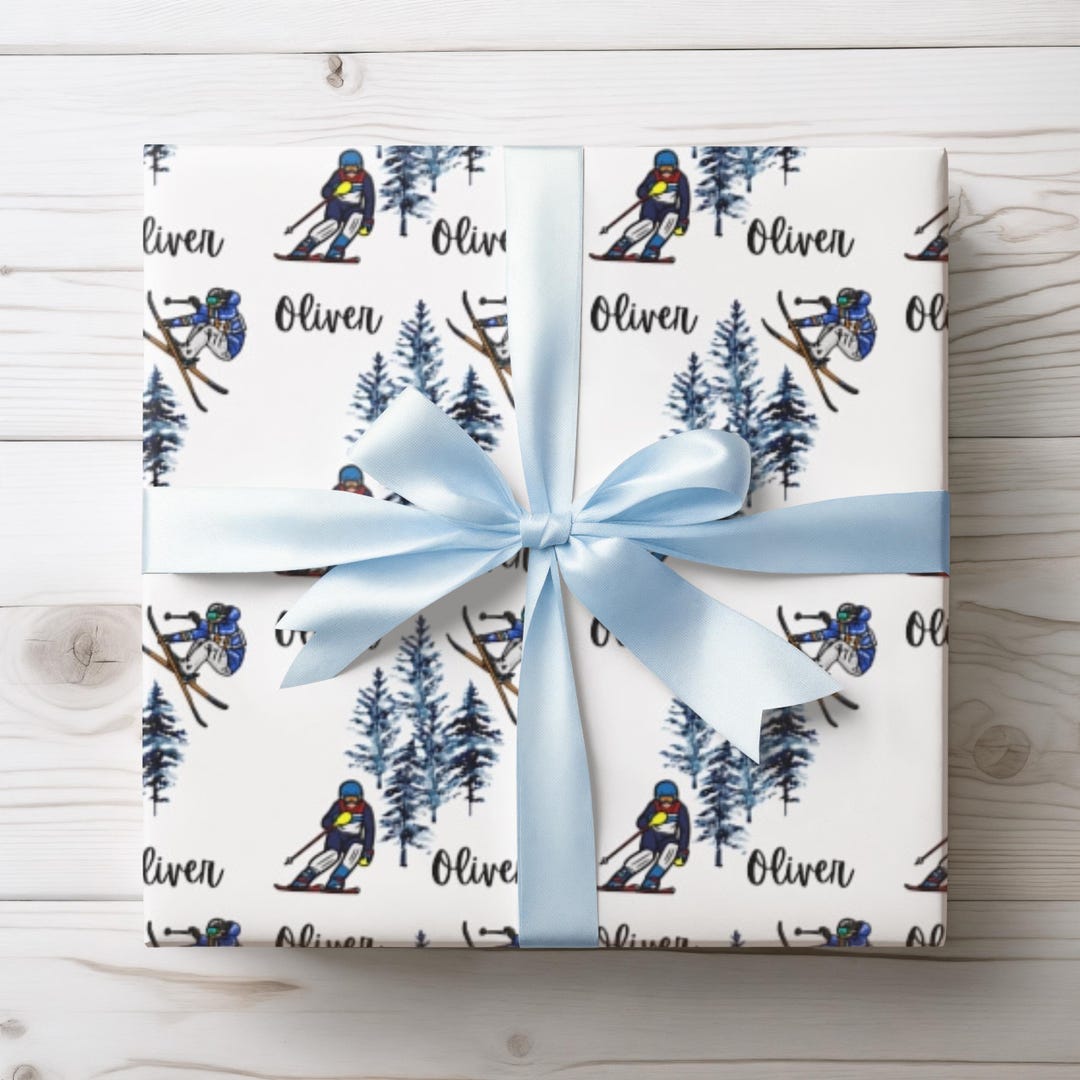 Wrapping Paper Roll, Skier Gift Wrap, Personalized Skiing Design ...