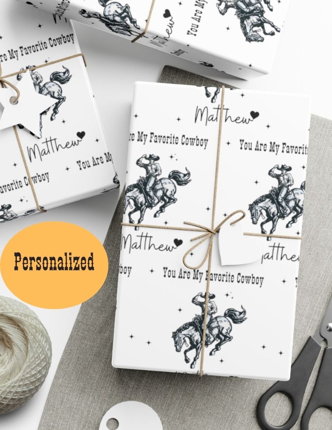 Custom Cowboy Gift Wrap Papers, Personalized Wrapping Paper for Husband ...