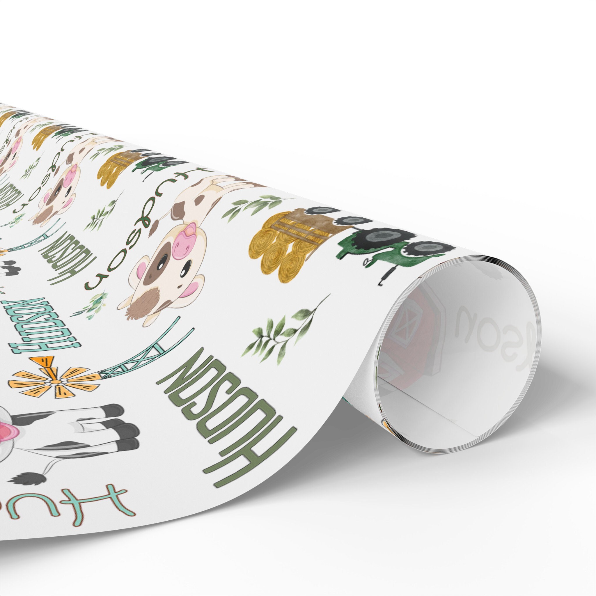 Personalized Cow Wrapping Paper, Farm Theme Baby Shower, Red Barn ...