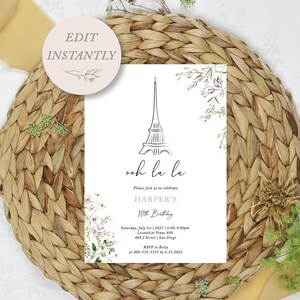 Eiffel Tower Kids Birthday Invite Template | Digital Download Birthday ...