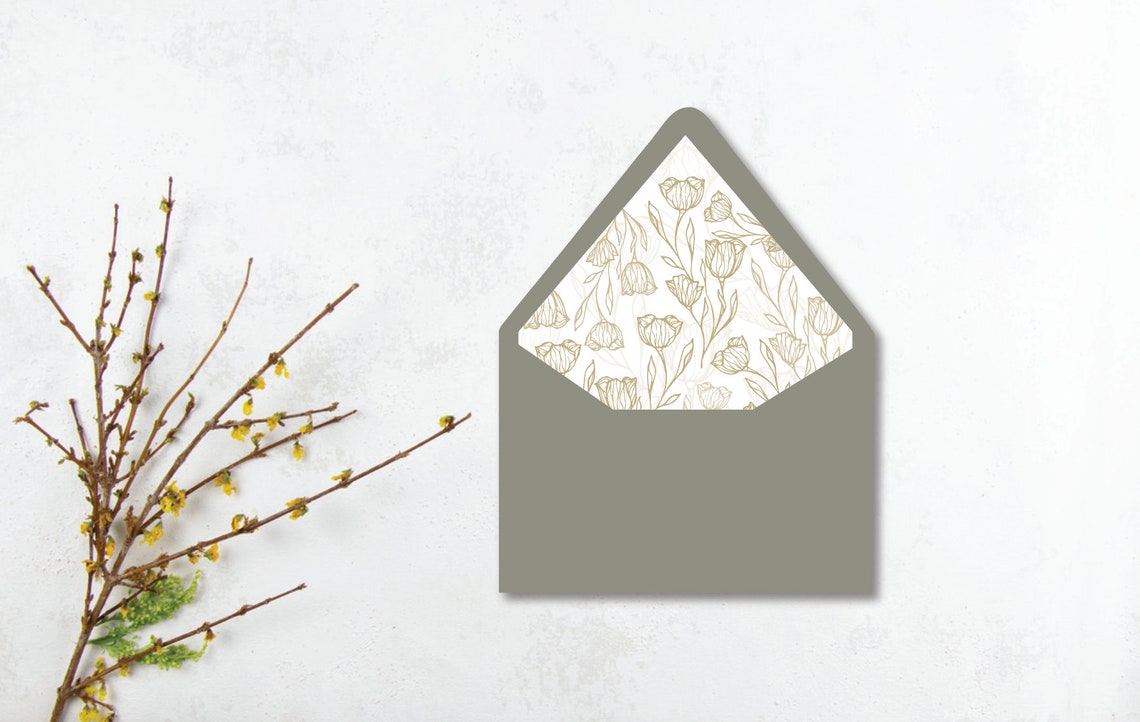 Gold Floral Printable Envelope Liners Instant Download Garden Envelope ...