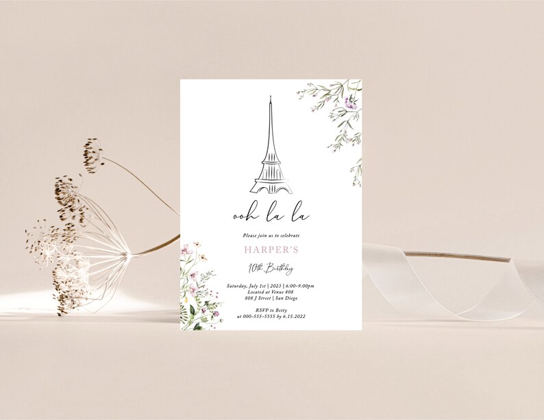 Eiffel Tower Kids Birthday Invite Template | Digital Download Birthday ...