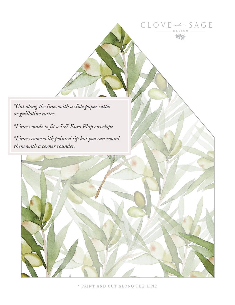 Olive Branch Printable Envelope Liners Italian-themed Envelope Liners ...