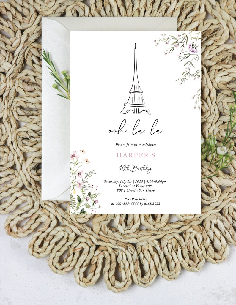 Eiffel Tower Kids Birthday Invite Template | Digital Download Birthday ...