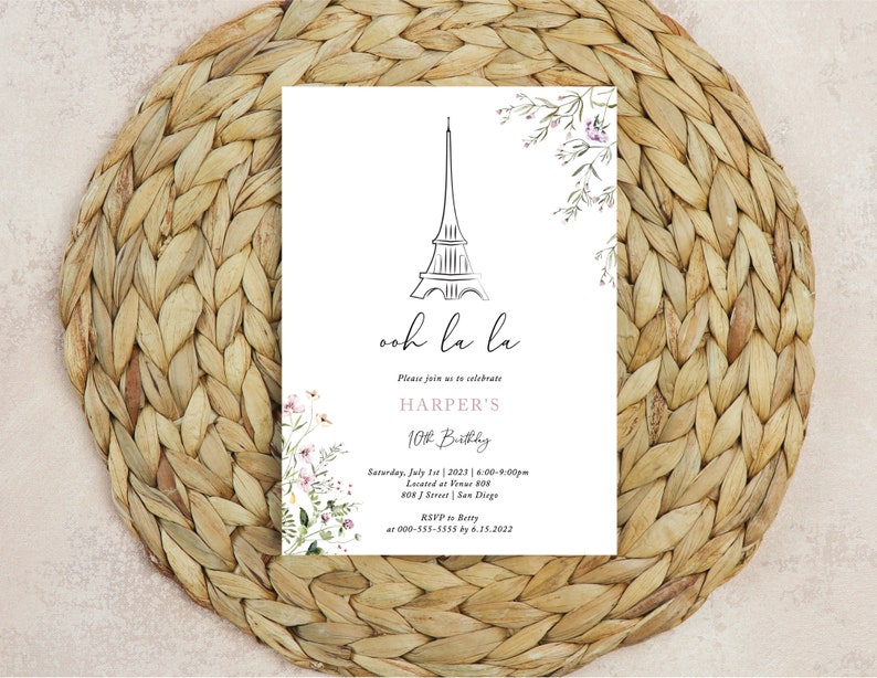 Eiffel Tower Kids Birthday Invite Template | Digital Download Birthday ...
