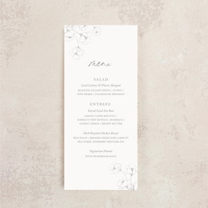 DIY Gray Floral Menu Template Beige Floral Wedding Menu Template 4x9 ...