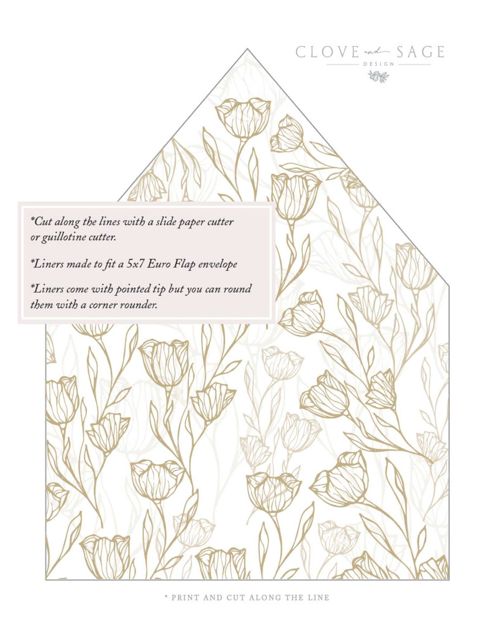 Gold Floral Printable Envelope Liners Instant Download Garden Envelope ...