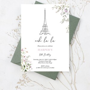 Eiffel Tower Kids Birthday Invite Template | Digital Download Birthday ...