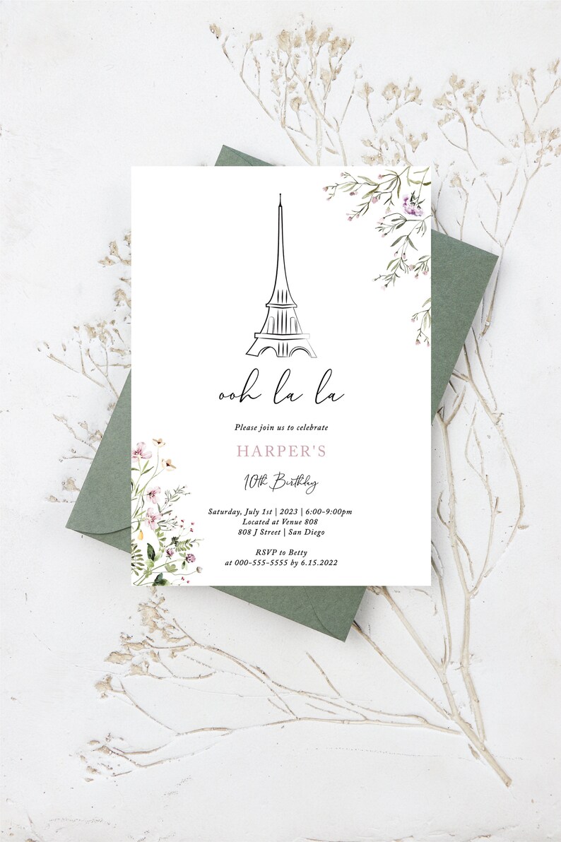 Eiffel Tower Kids Birthday Invite Template | Digital Download Birthday ...