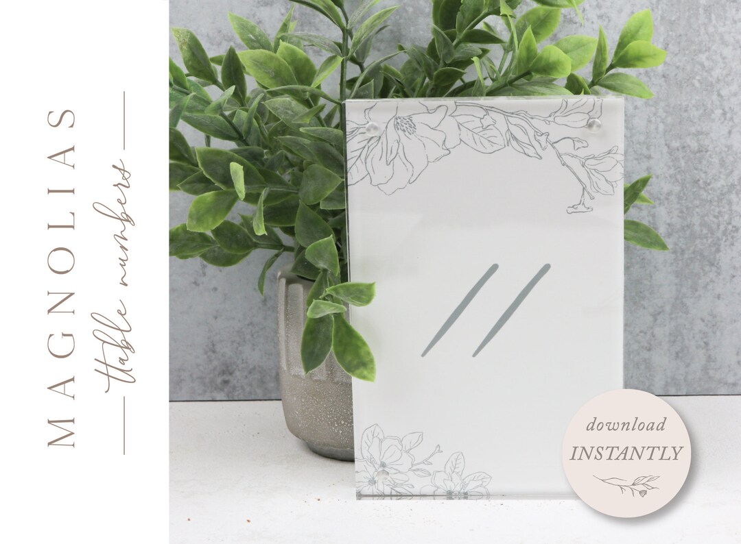 Printable Gray Line Art Magnolia Table Numbers | Botanical Table ...