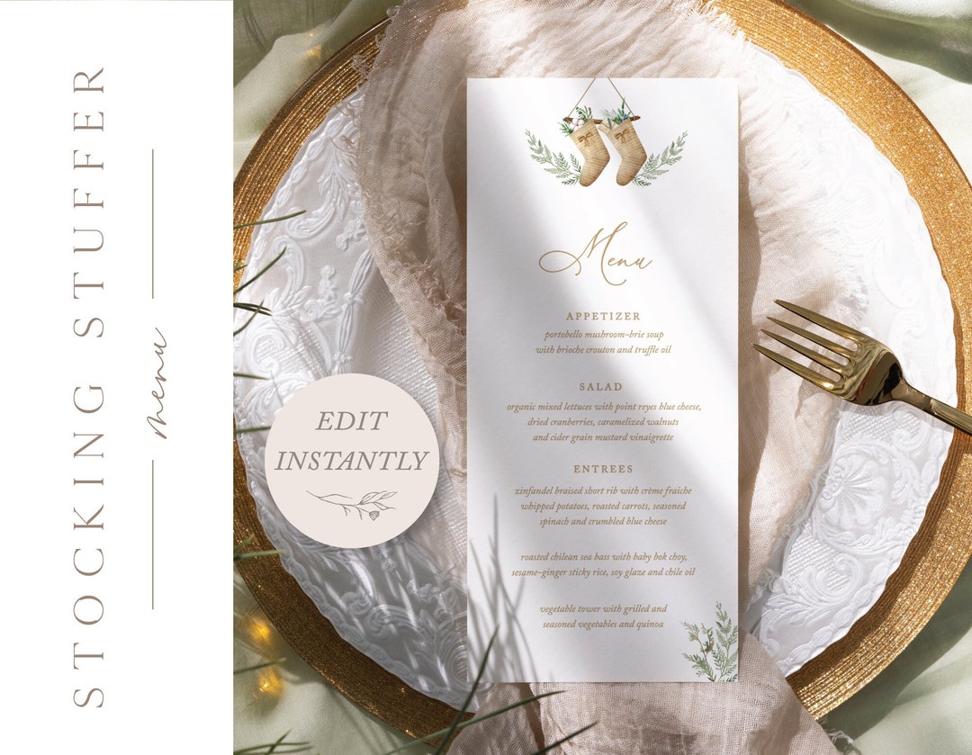 Christmas Dinner Wedding Menu Template Green Christmas Wedding Menu Template Holiday Events 4x9 ...