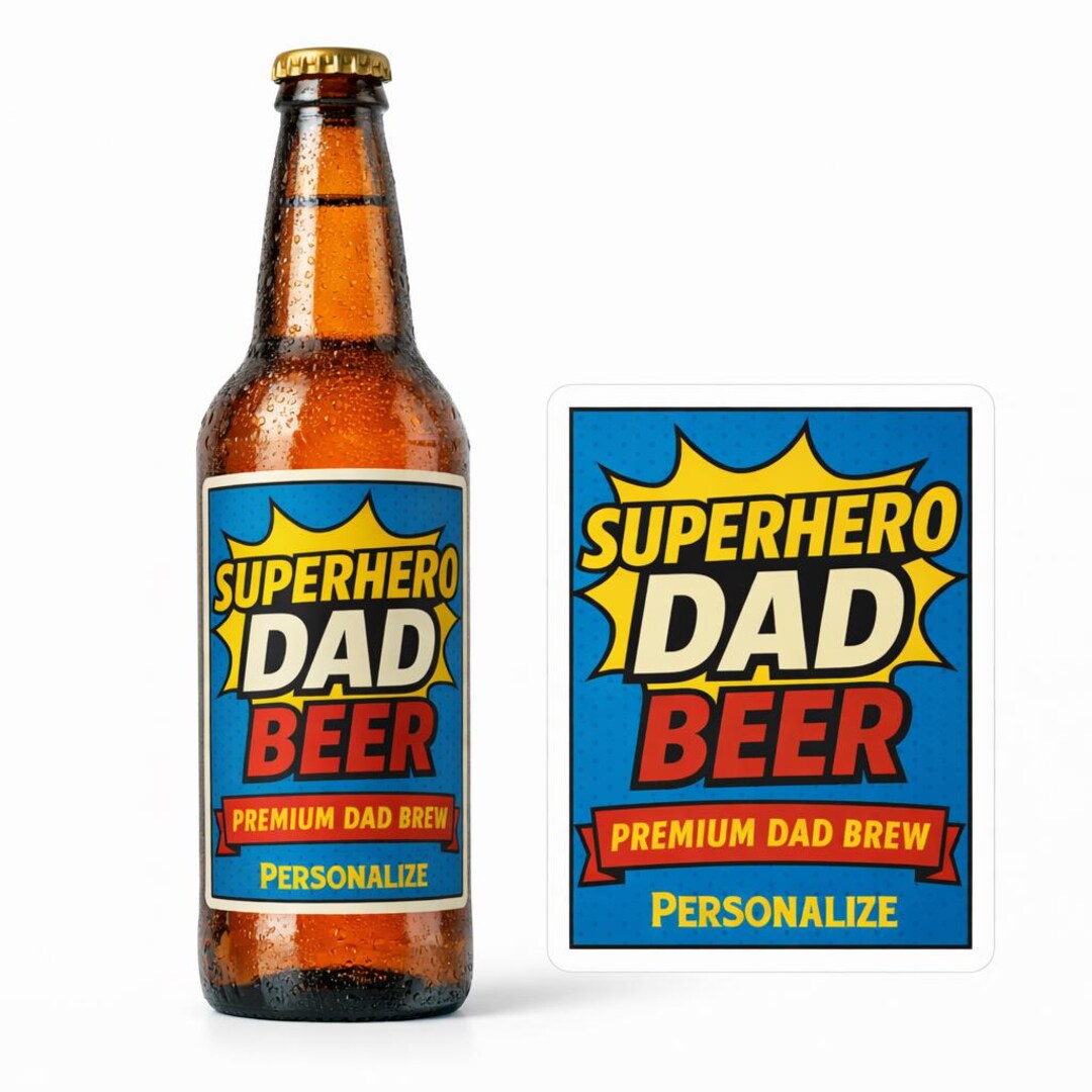 Superhero Dad Beer Comic Edition Personalized Beer Label - Etsy