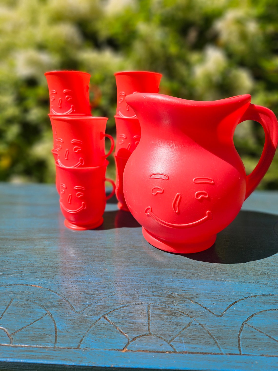 1980's Kool-aid Man Pitcher and 8 Cup Set Red Plastic - Etsy