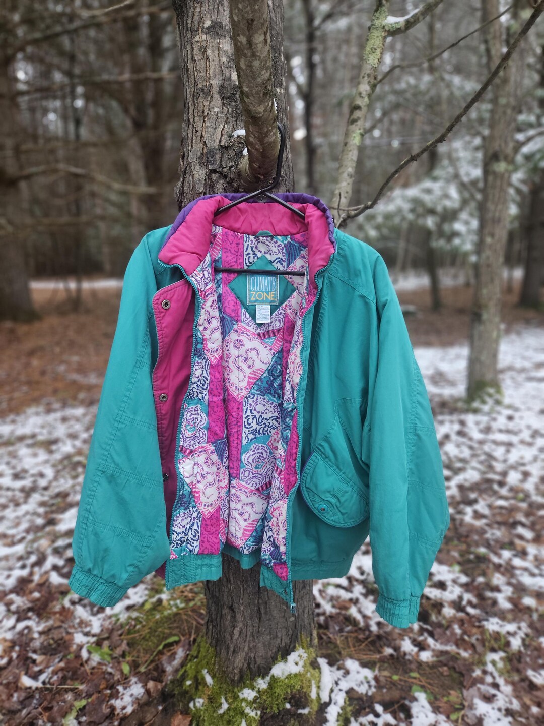 80s Vintage Climate Zone Jacket Teal / Pink Medium - Etsy