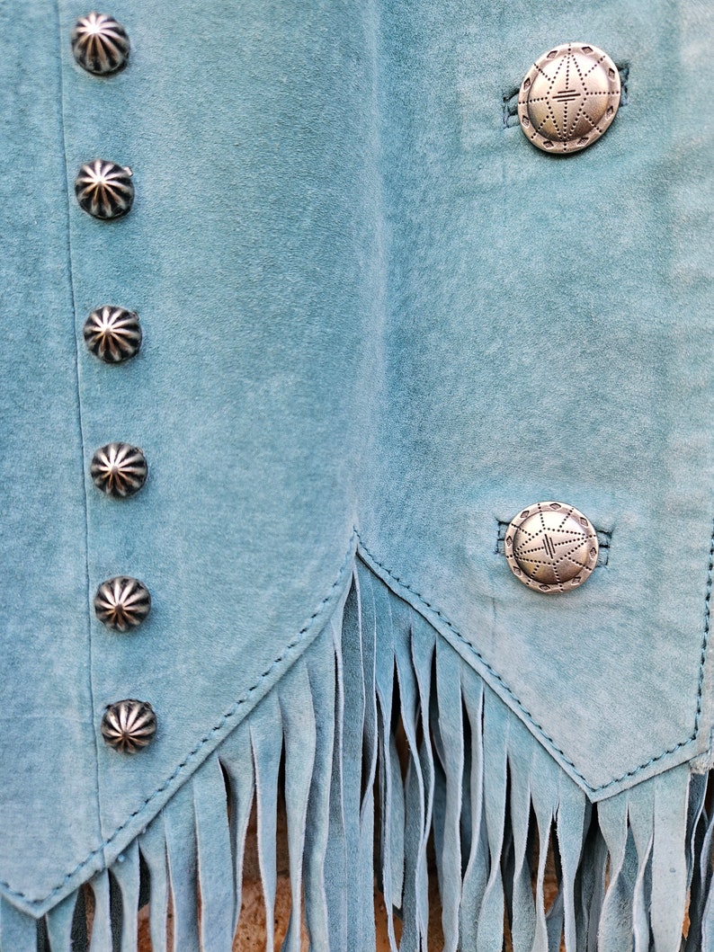 80s Vintage Genuine Suede Western Fringed Jacket - Turquoise - Satin ...