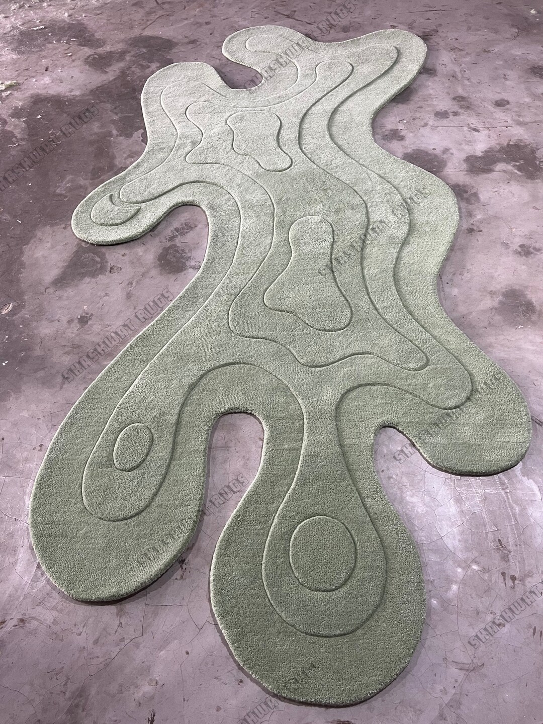 Irregular Shape Rug,premium Quality Wool Handtufted Green Rugs,all ...