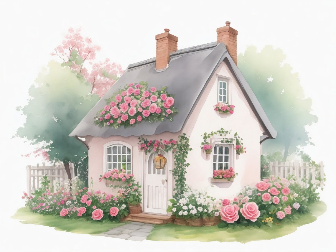 Rose Cottage Digital Clipart - 5 High Quality Jpgs Instant Downloadable ...
