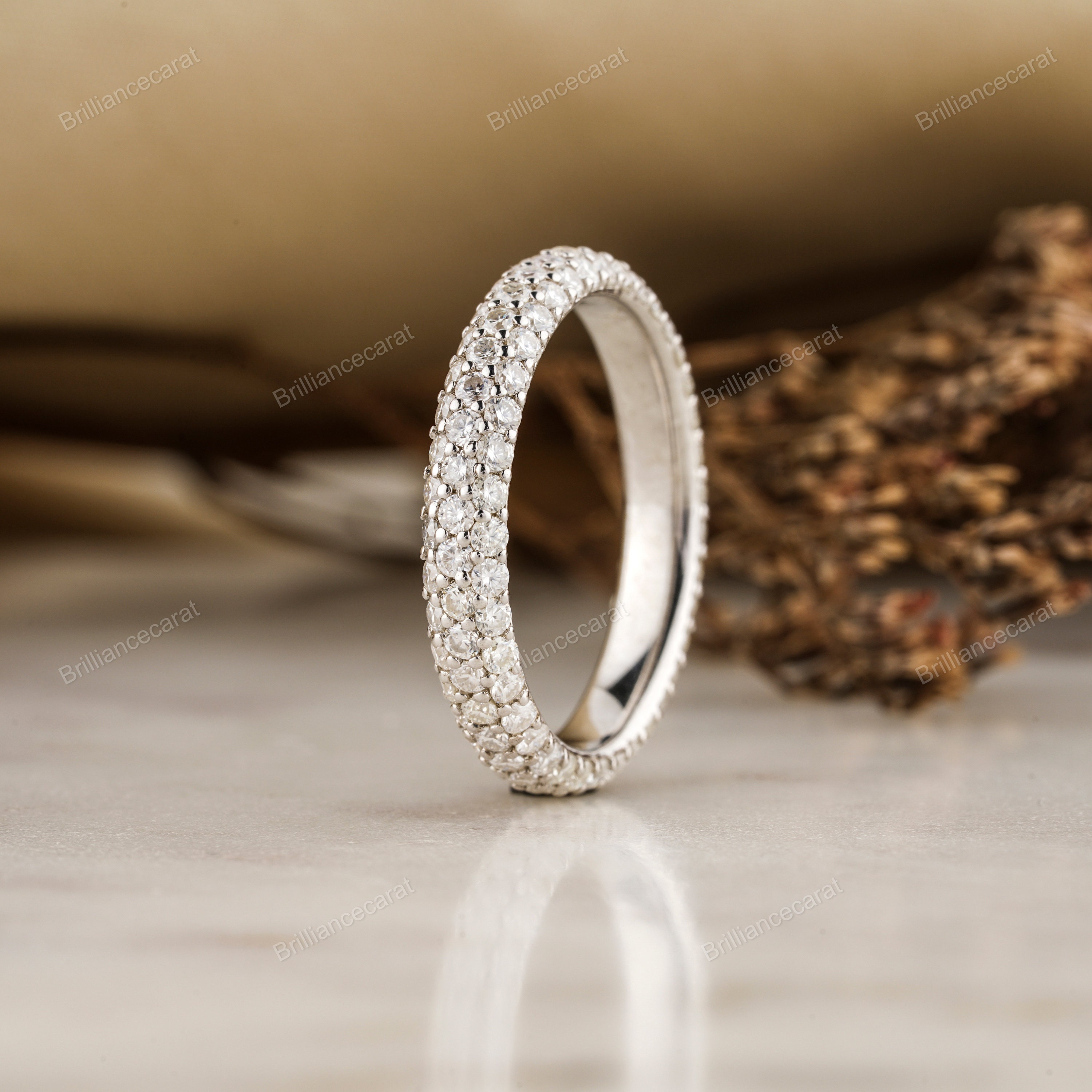 Three Row Micro Pave Diamond Dome Eternity Band 3 Row Pave Band 14K ...