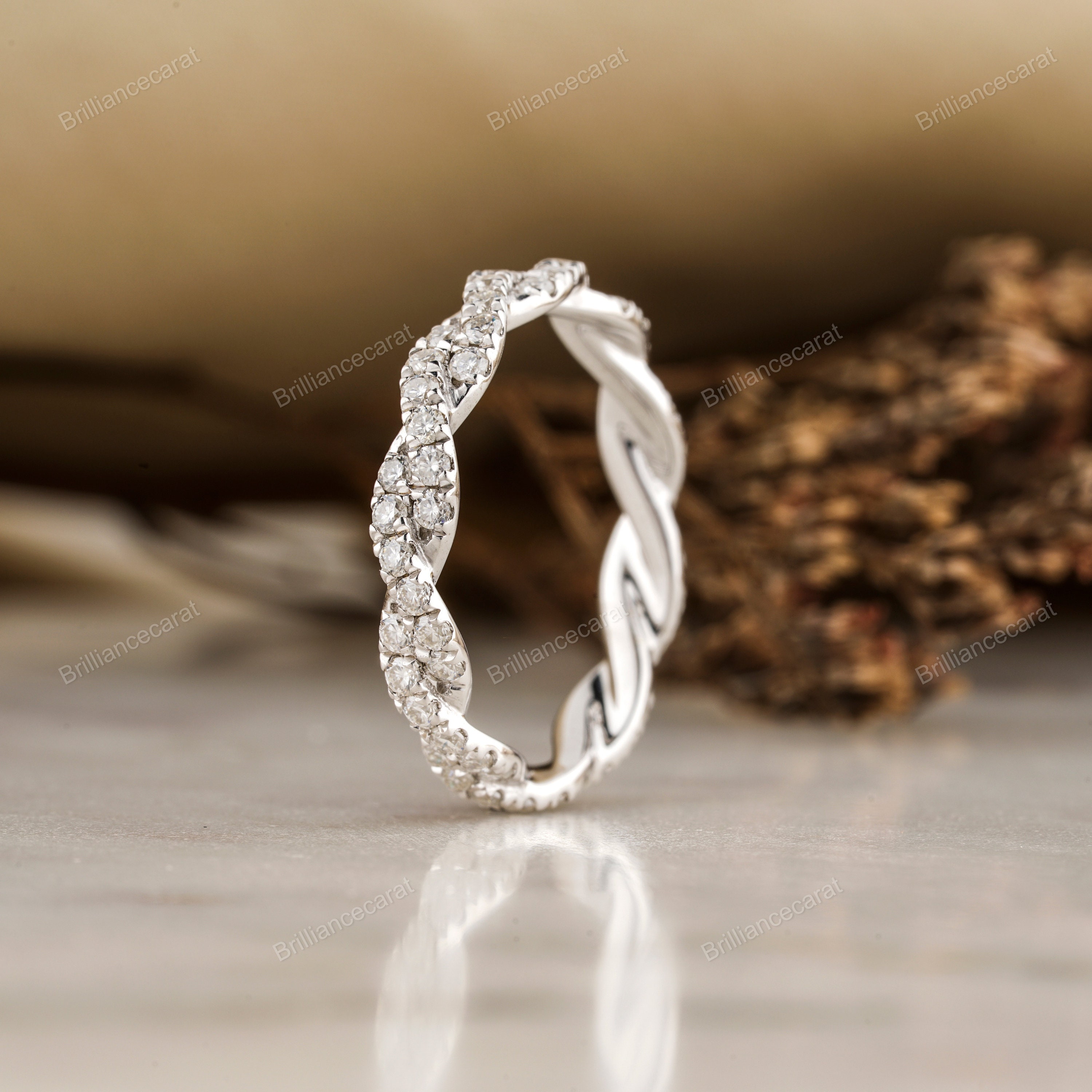 Twisted Band Engagement Ring Twisted Wedding Band Round Pave Diamond ...