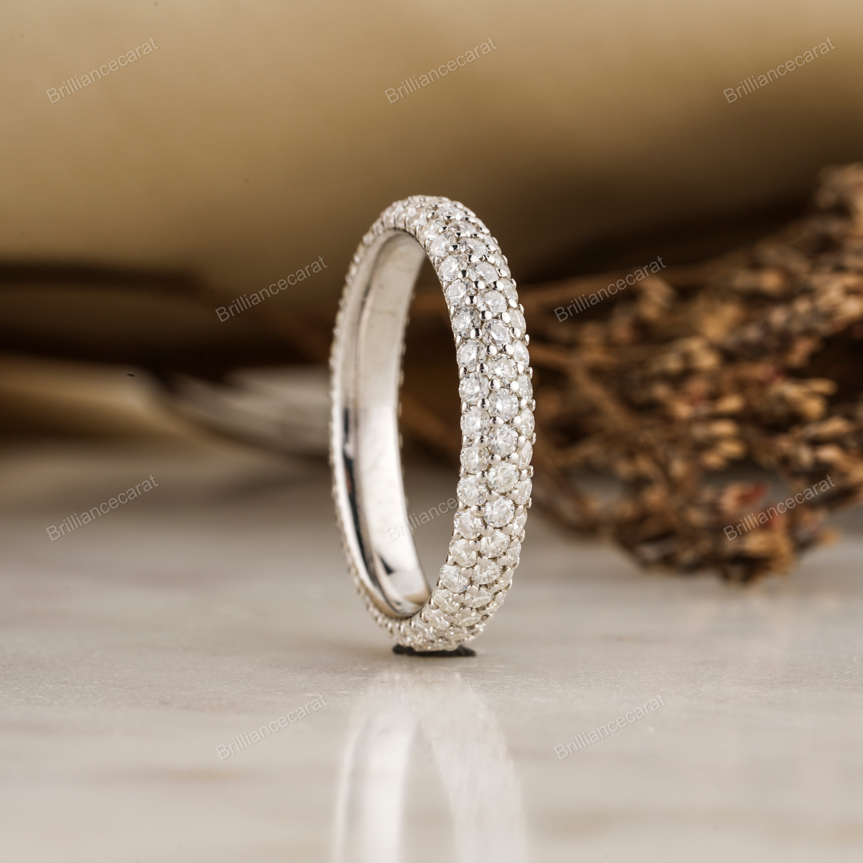 Three Row Micro Pave Diamond Dome Eternity Band 3 Row Pave Band 14K ...