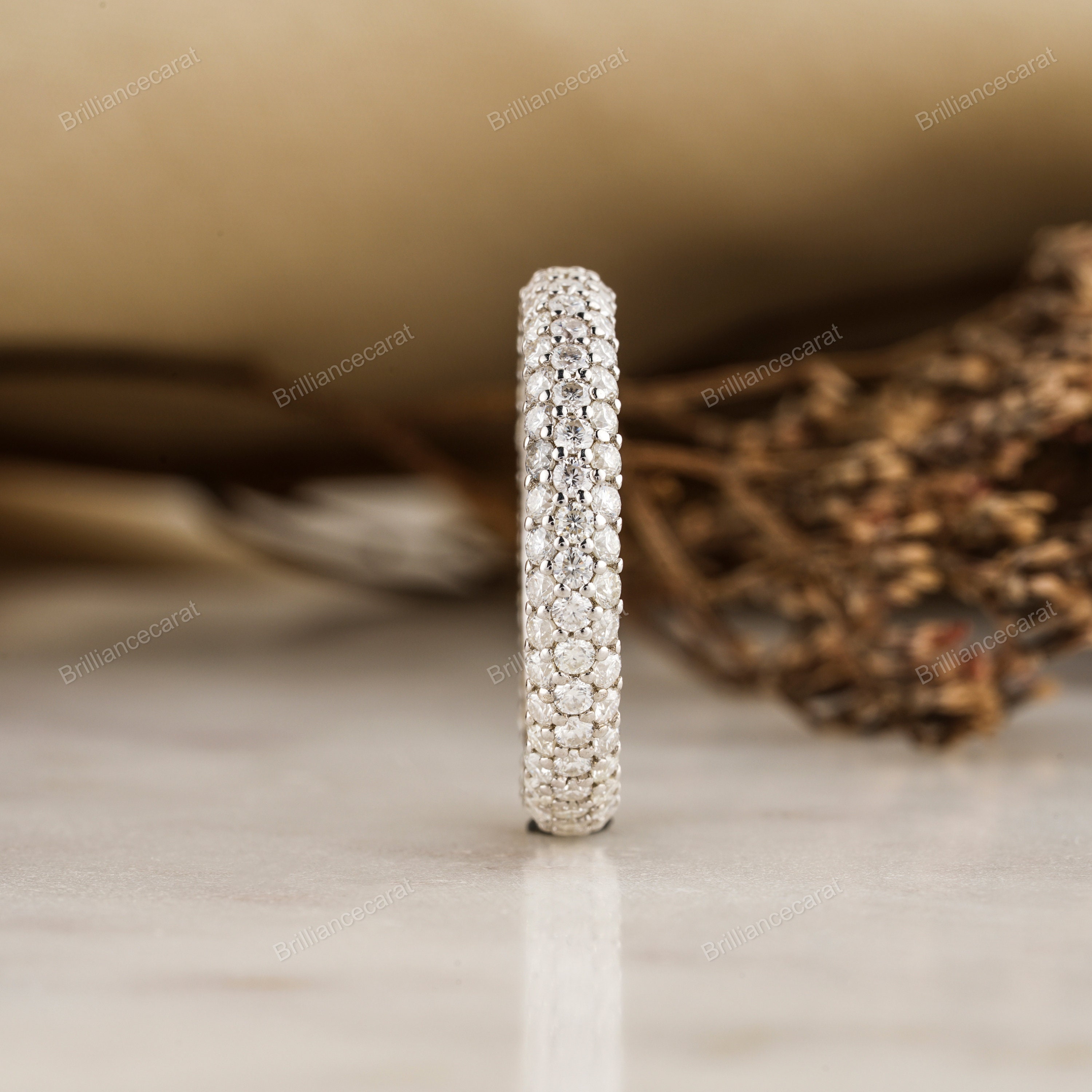 Three Row Micro Pave Diamond Dome Eternity Band 3 Row Pave Band 14K ...