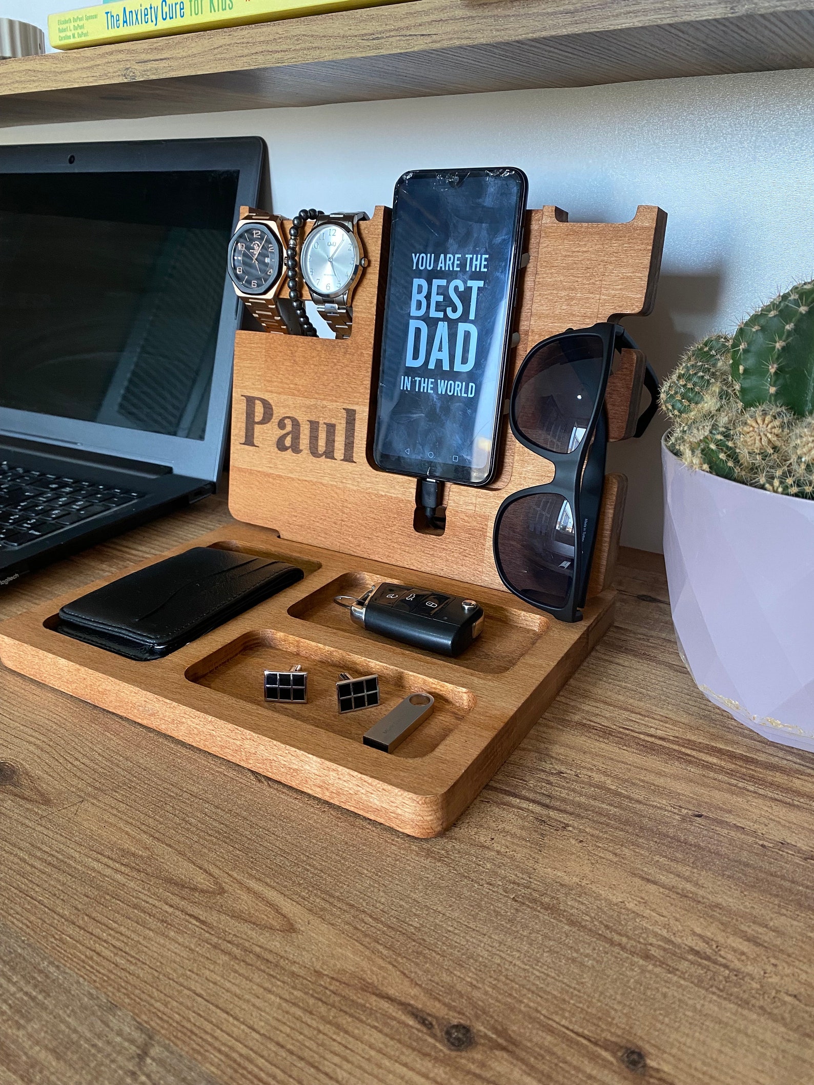 Personalized Docking Station, First Class Beech Wood, Wooden Phone ...