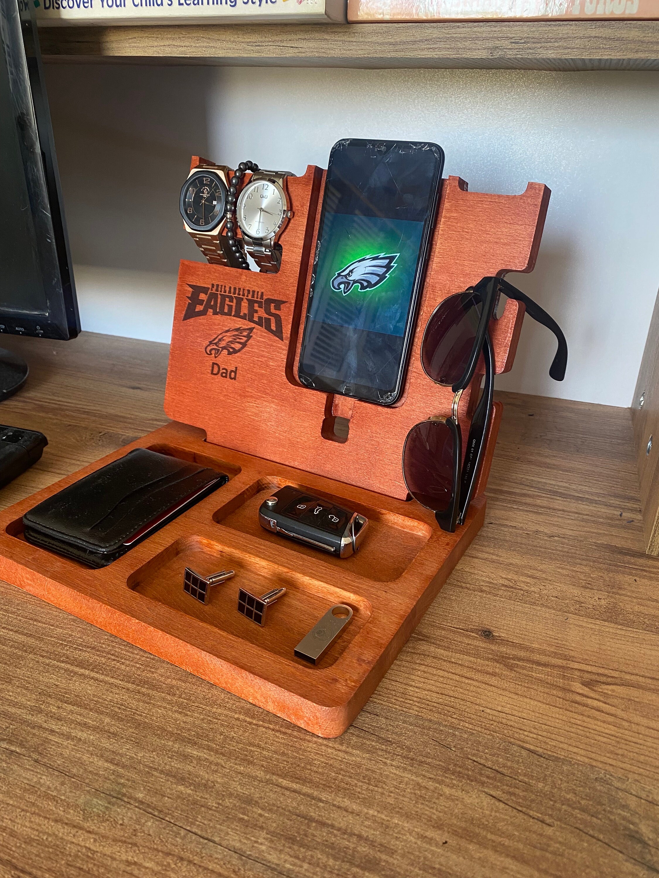 Beech Wood Phone Stand and Clock Keychain Station, Special Design for ...