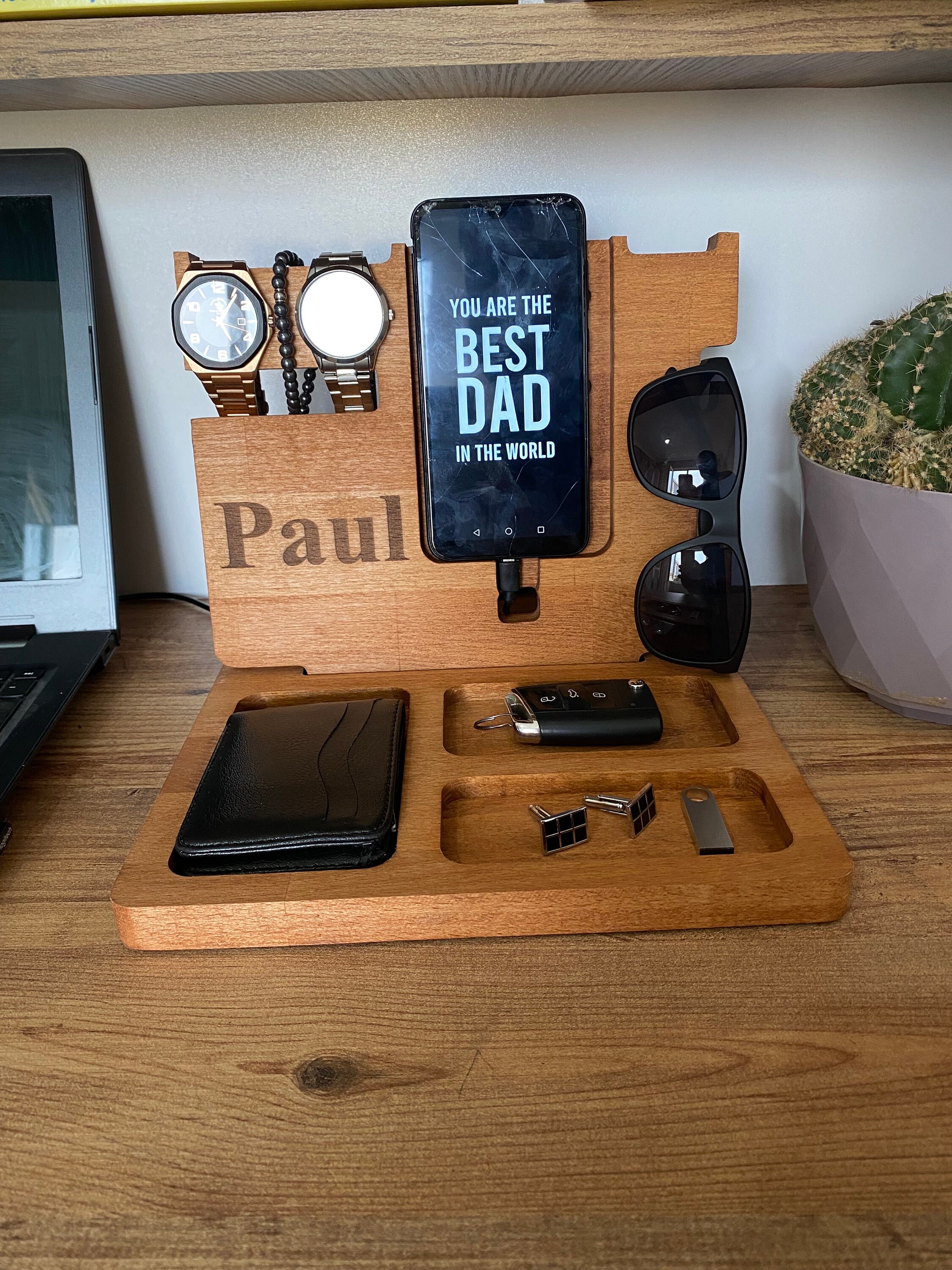 Personalized Docking Station, First Class Beech Wood, Wooden Phone ...
