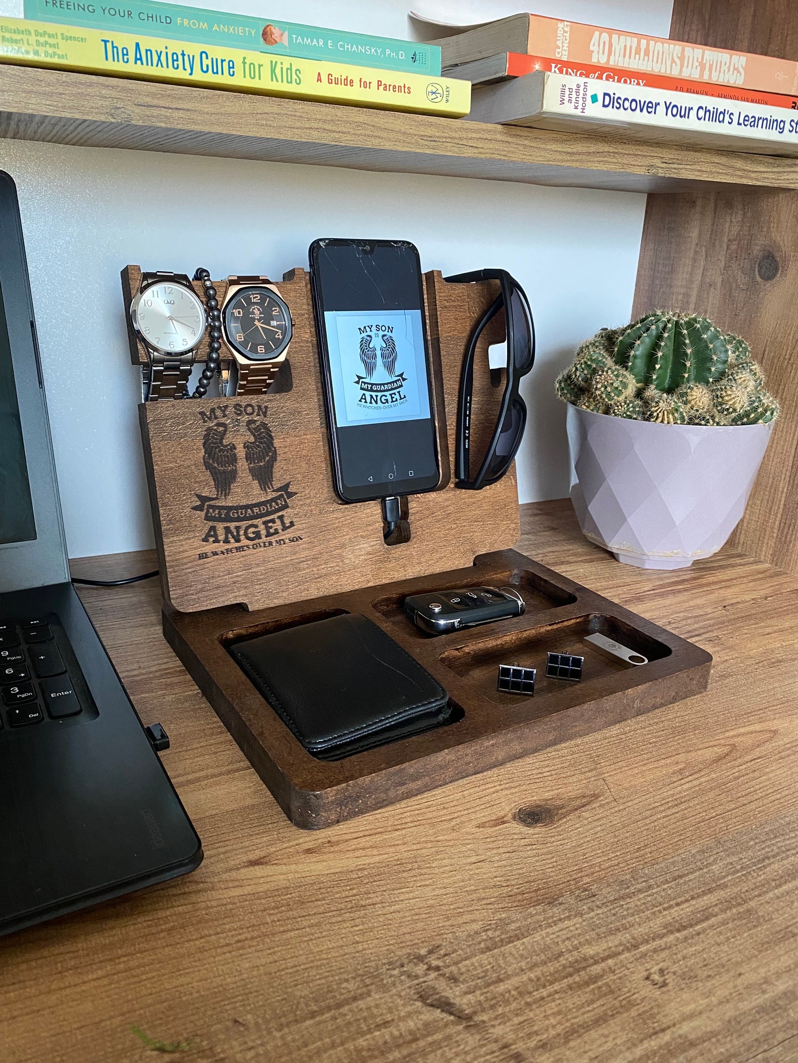 Personalized Docking Station, First Class Beech Wood, Wooden Phone ...