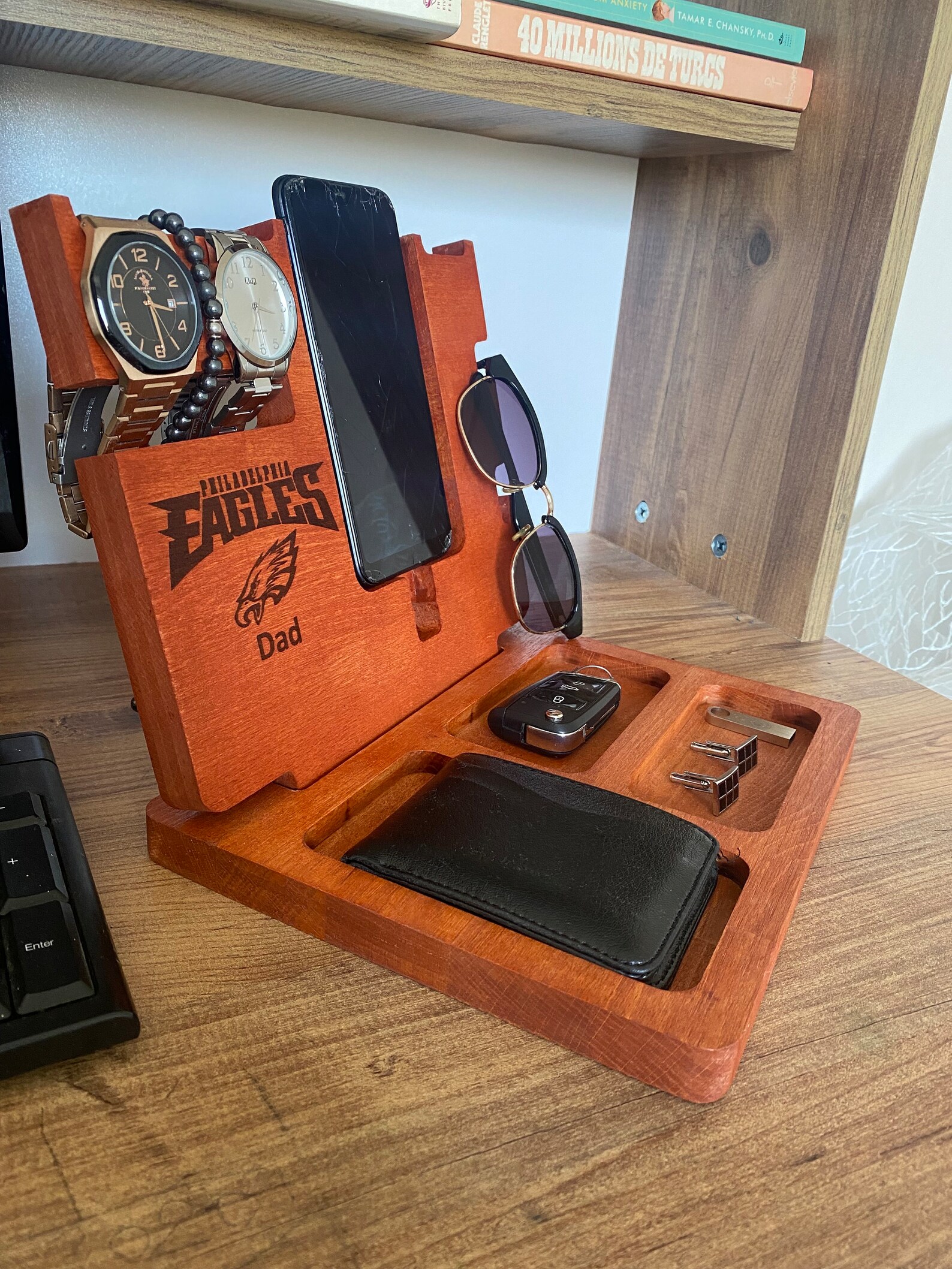 Beech Wood Phone Stand and Clock Keychain Station, Special Design for ...