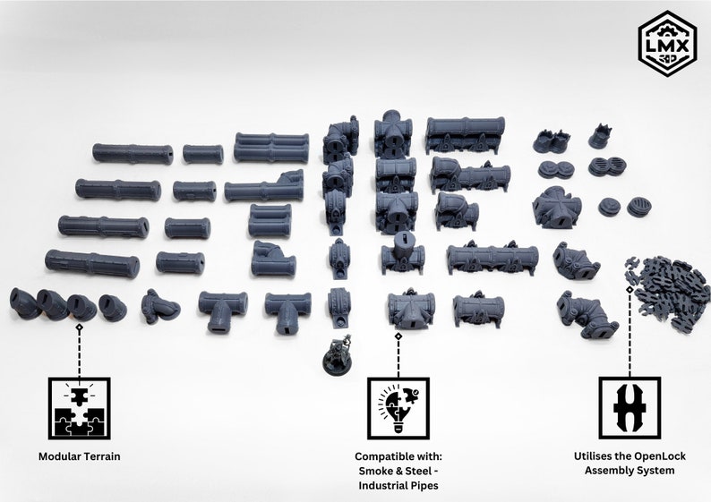 40K Terrain Industrial Pipes 3D Printed Sci-fi Modular Scenery for ...