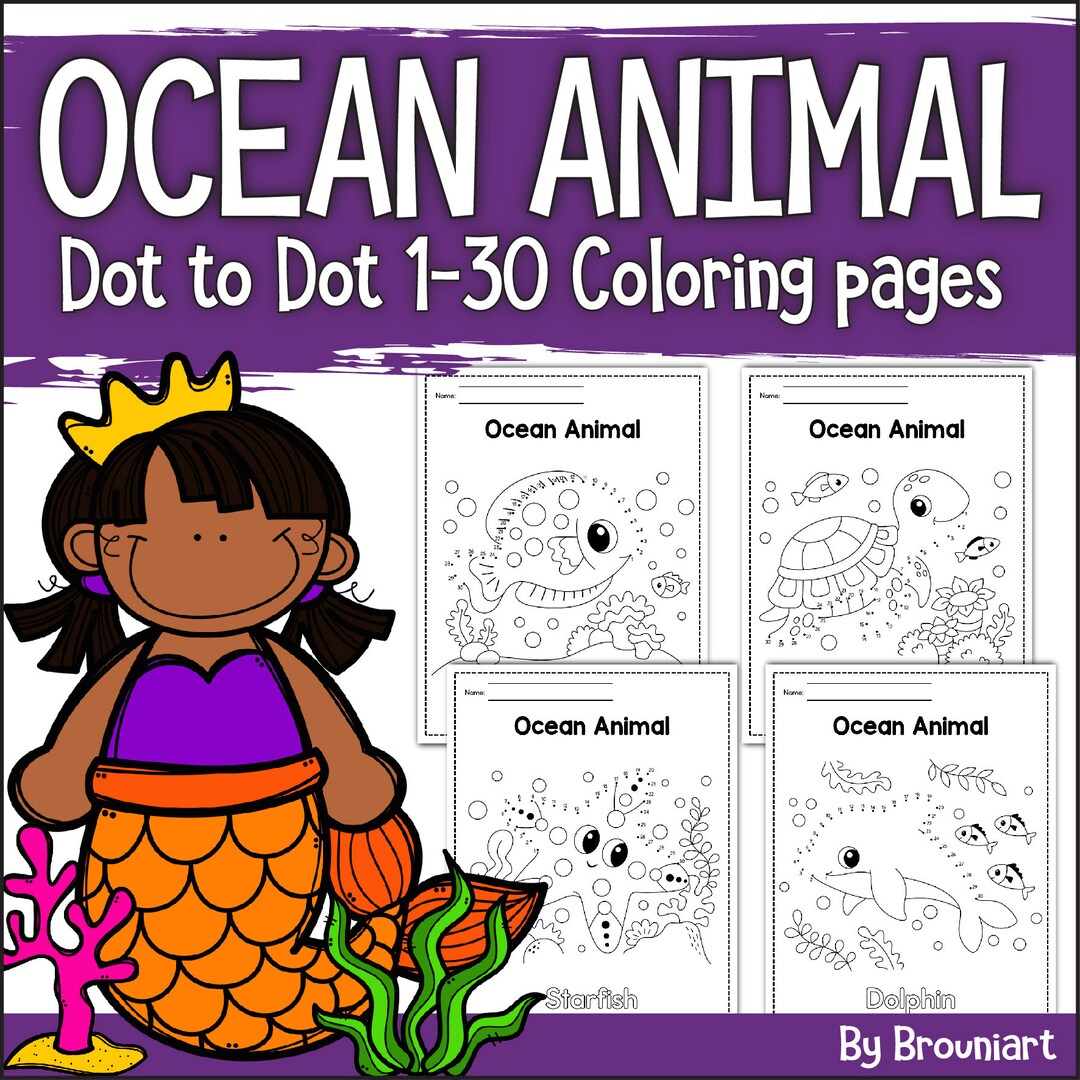 Ocean Animal Dot to Dot 1-30 Worksheets Coloring Pages - Digital ...