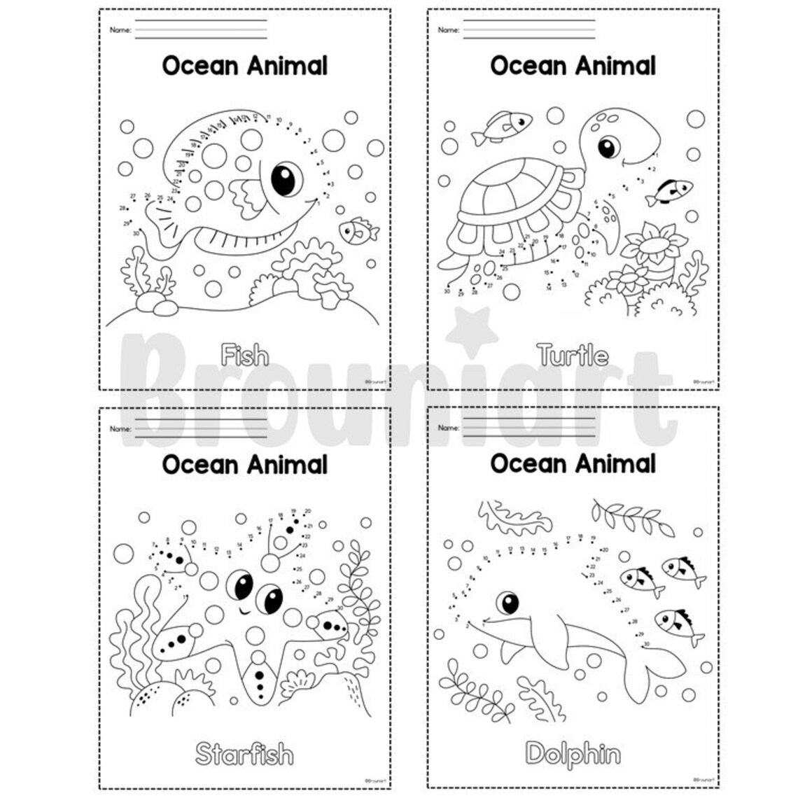 Ocean Animal Dot to Dot 1-30 Worksheets Coloring Pages - Digital ...