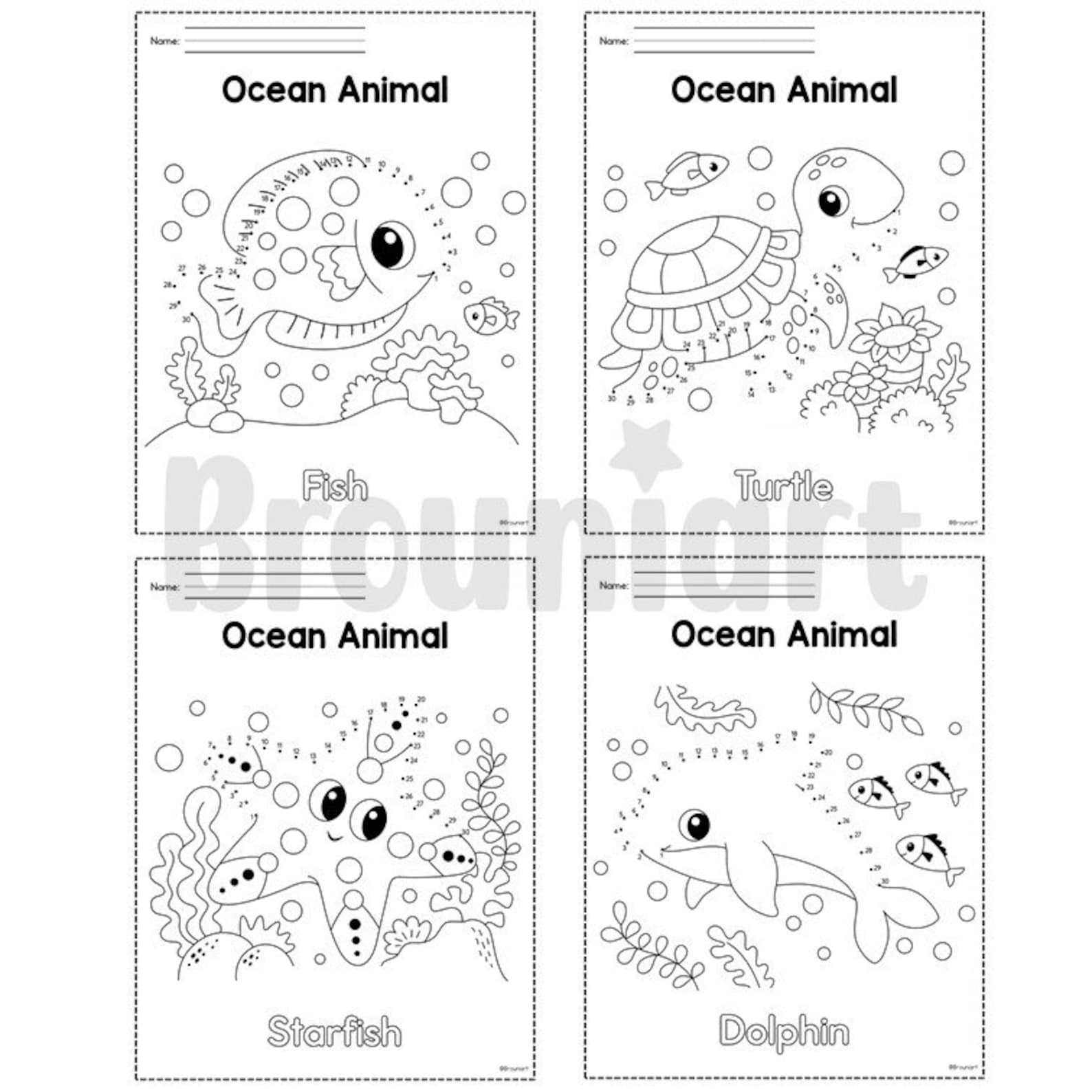 Ocean Animal Dot to Dot 1-30 Worksheets Coloring Pages - Digital ...