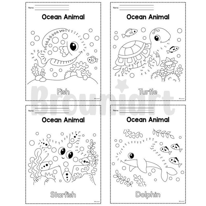 Ocean Animal Dot to Dot 1-30 Worksheets Coloring Pages - Digital ...
