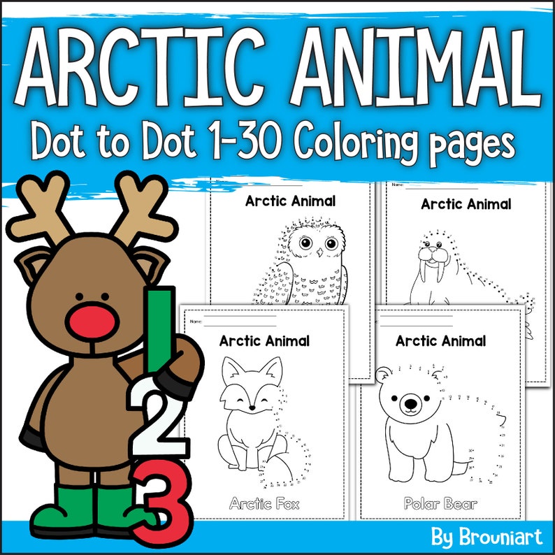 Arctic Animal Dot to Dot 1-30 Worksheets Coloring Pages Digital ...