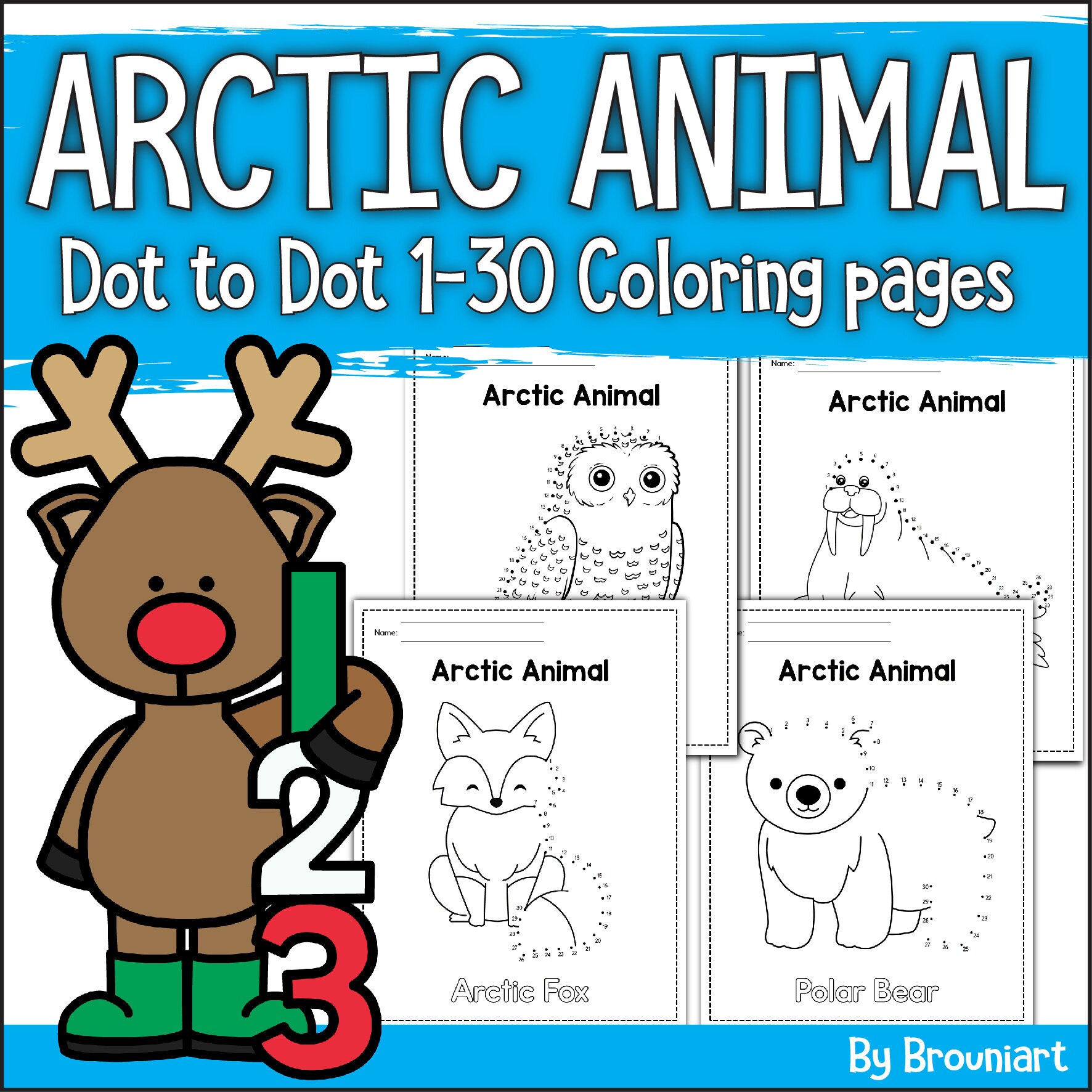 Arctic Animal Dot to Dot 1-30 Worksheets Coloring Pages Digital ...