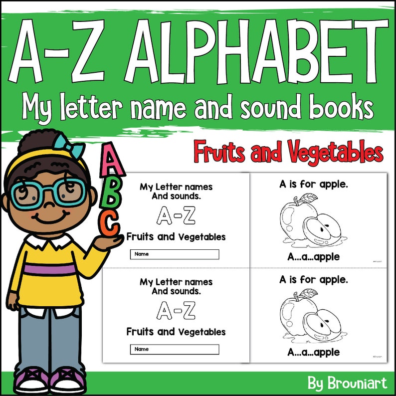A-Z Alphabet Letter Names and Sounds Mini-book | Fruits and Vegetables ...