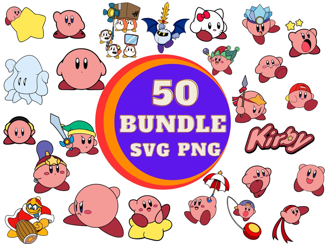 Kirby Svg Bundle, Kawaii Kitty, Cartoon, Svg Bundle, Svg, Png , Digital ...
