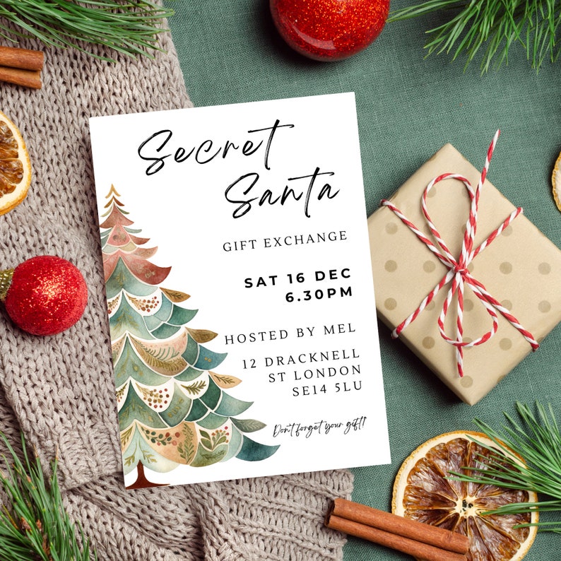 Secret Santa Gift Exchange Invitation Templates Printable - Etsy
