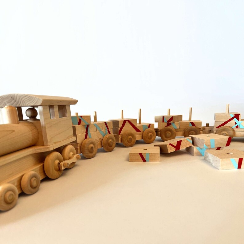Wood Train Puzzle With Colored Rays, Train Set, All Natural Maple Wood ...