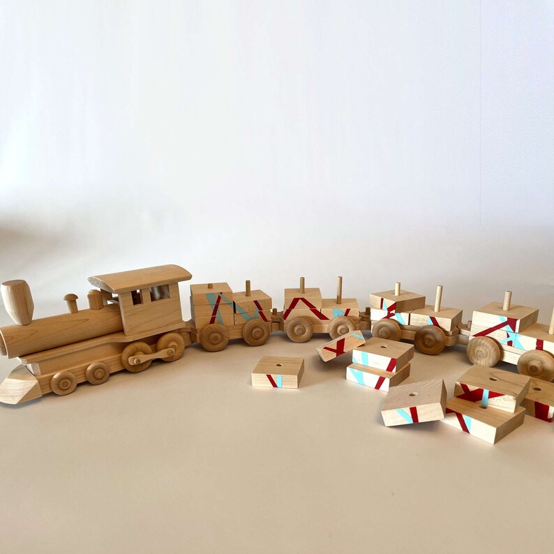 Wood Train Puzzle With Colored Rays, Train Set, All Natural Maple Wood ...