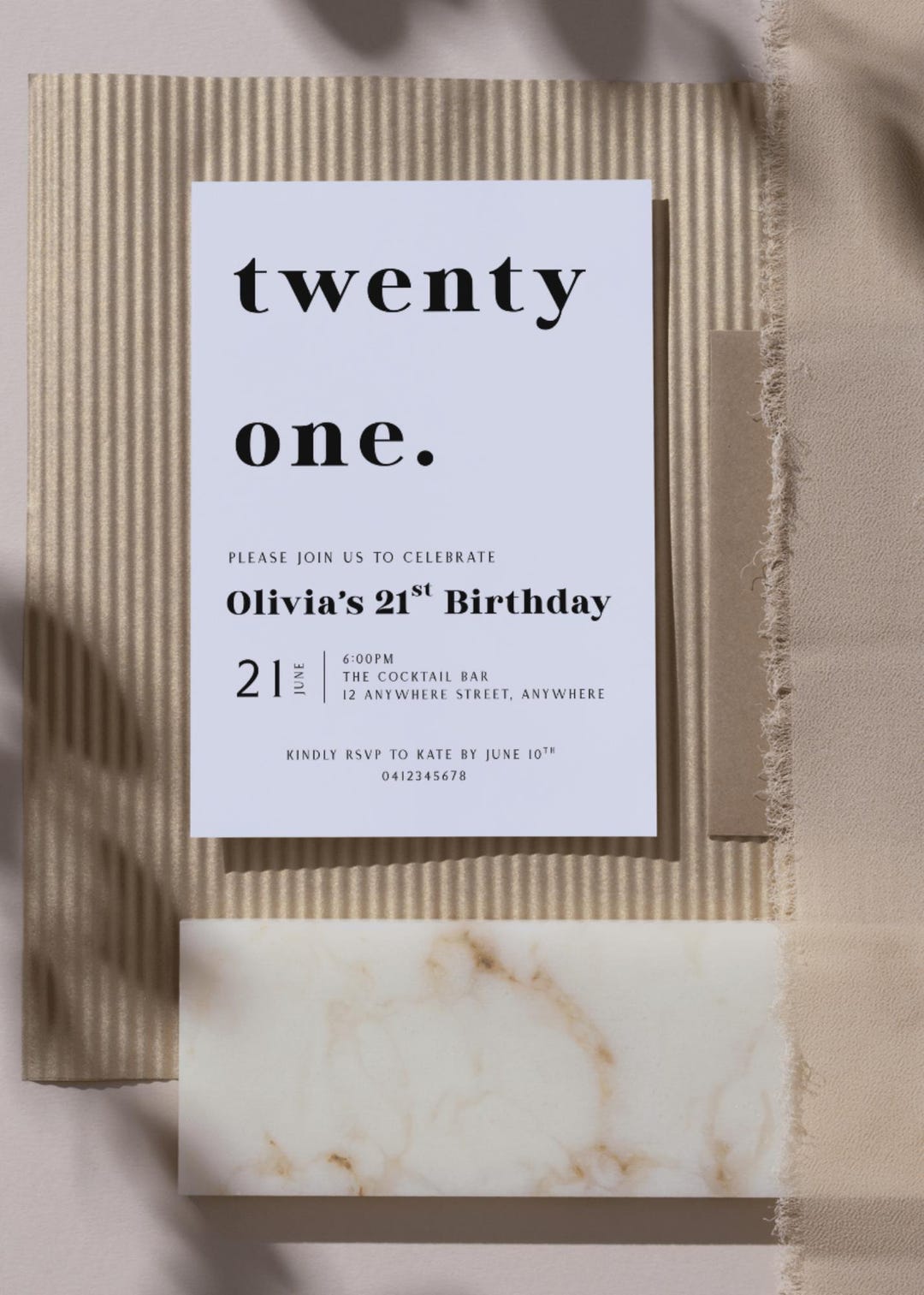 Editable 21st Birthday Invitation Template | Minimalist Canva Invite ...